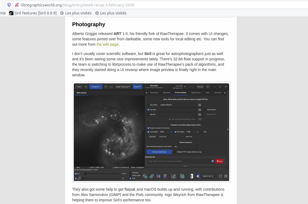 Siril - An article from “Libre Graphics World” talks about Siril